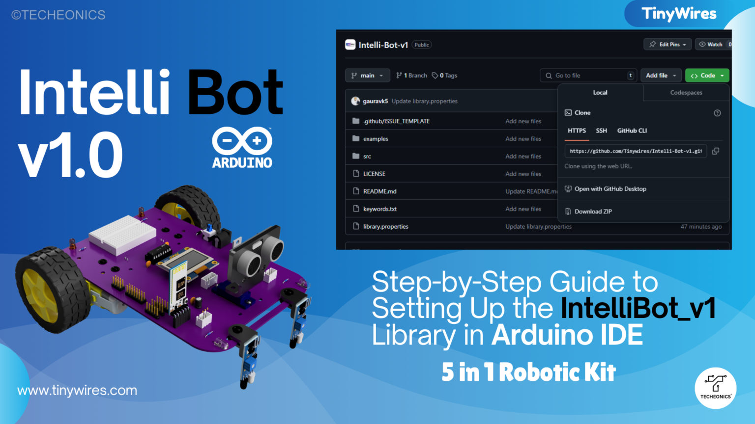 Guide to Setting Up the IntelliBot_v1 Library in Arduino IDE - Techeonics